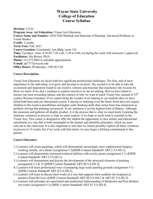 Wayne State University College of Education Course Syllabus