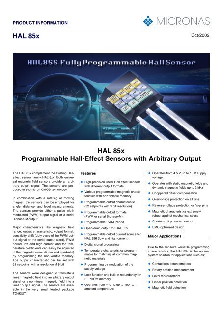 HAL 85x HAL 85x Programmable Hall-Effect Sensors ... - Micronas
