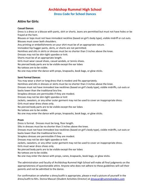 Dance Dress Code - Archbishop Rummel High School