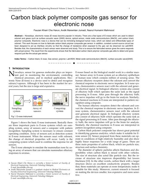 Carbon black polymer composite gas sensor for electronic nose