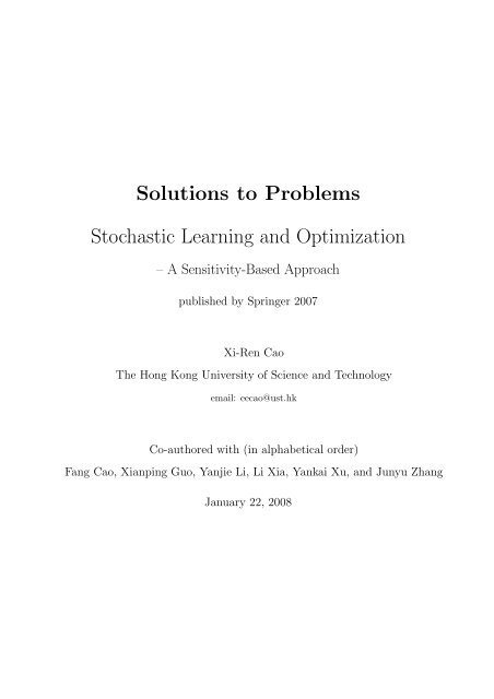 Solutions to Problems Stochastic Learning and Optimization - CFINS