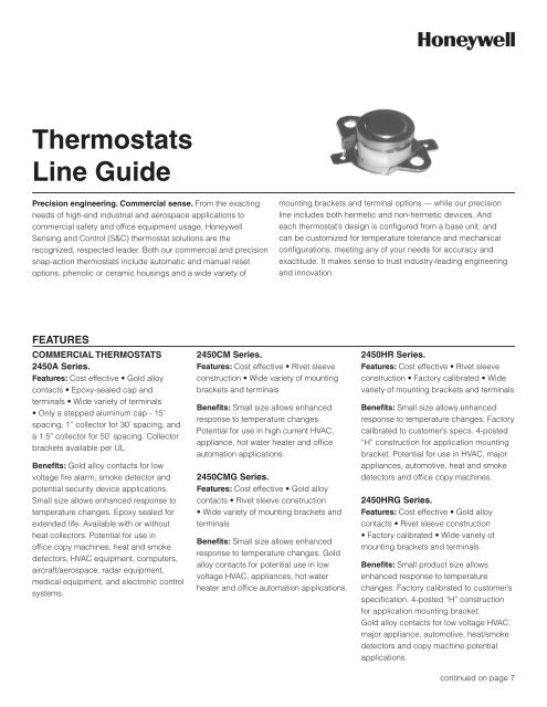 Thermostats line Guide - Honeywell Sensing and Control
