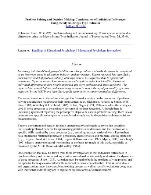 Problem Solving and Decision Making: - Educational Psychology ...