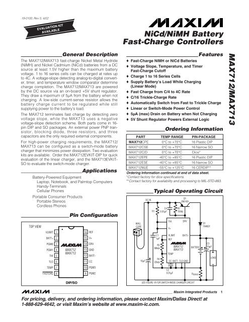 MAX712/MAX713 NiCd/NiMH Battery Fast-Charge ... - SUNIST