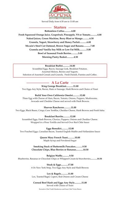 promenade cafe menu - The Queen Mary
