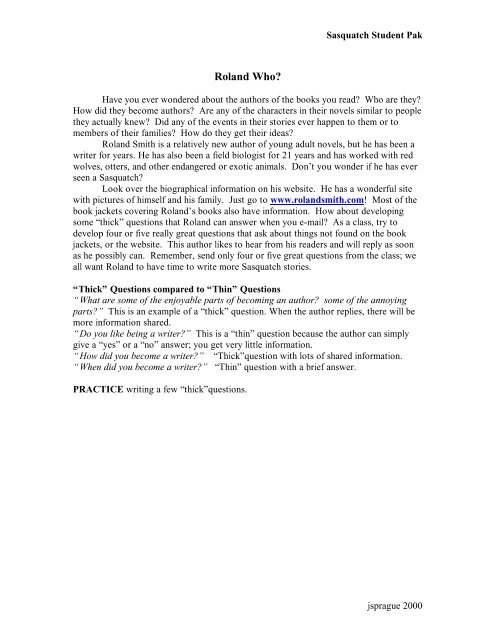 Sasquatch Student Pak - Roland Smith