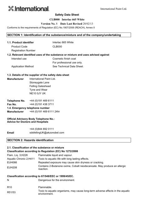 International Paint Ltd. Safety Data Sheet CLB000 Interlac 665 ...