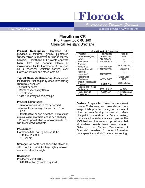 Florothane CR 250 Pre-Pigmented CRU - Florock Polymer Flooring