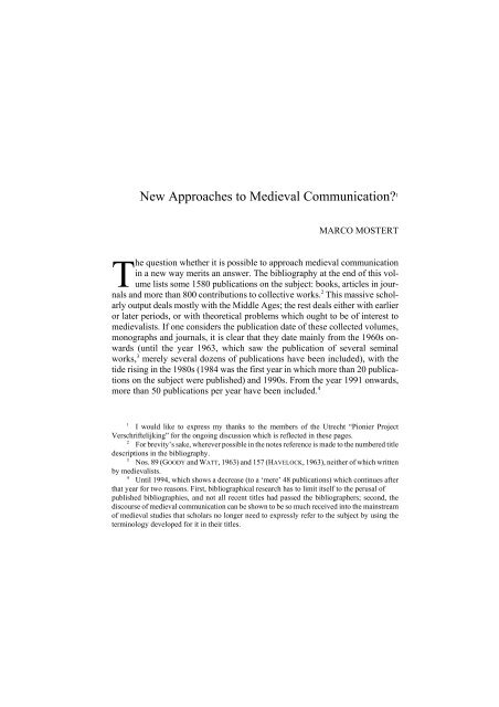 New Approaches to Medieval Communication?1