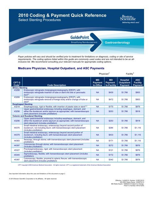 2010 Coding & Payment Quick Reference - Boston Scientific
