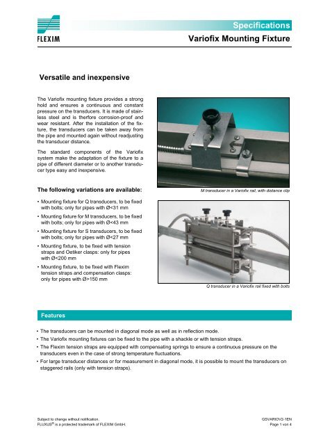 Specifications Variofix Mounting Fixture - flexim.ro