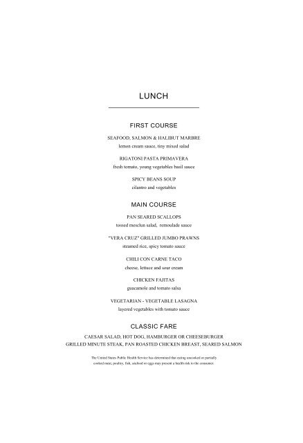 Veranda Cafe sample lunch menu - Seabourn