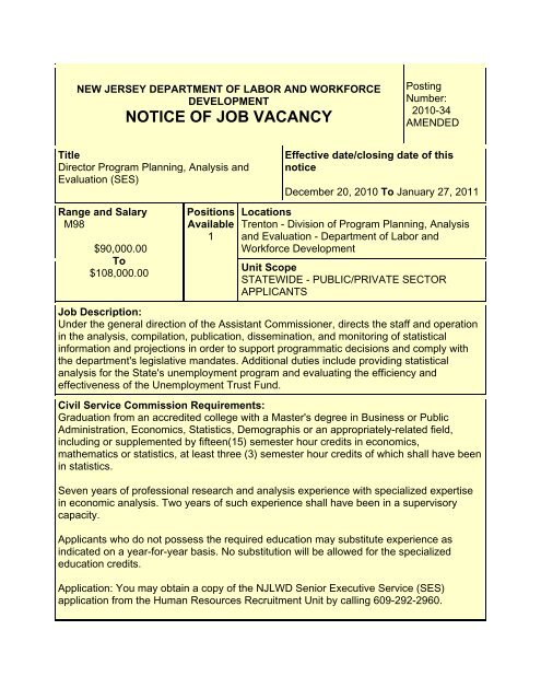 NOTICE OF JOB VACANCY