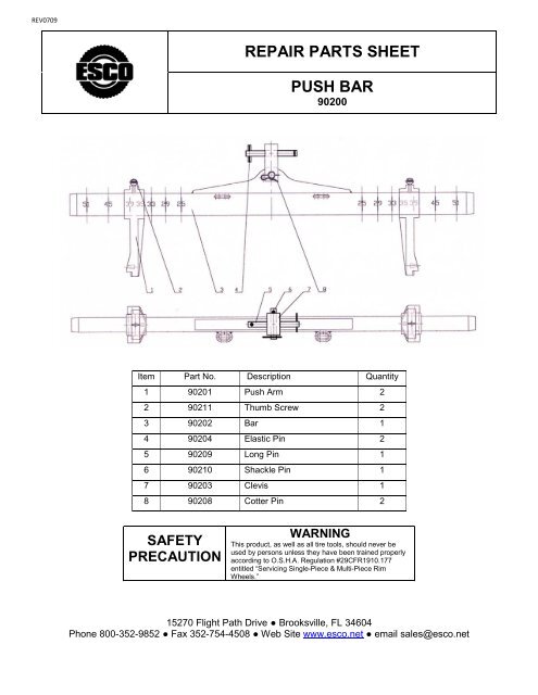 REPAIR PARTS SHEET PUSH BAR - Esco