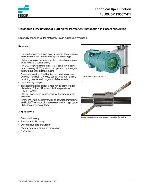 Technical Specification FLUXUS® F808**-F1 - Flexim