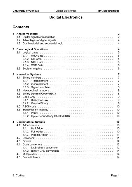Digital Electronics Contents