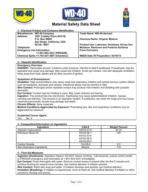 Material Safety Data Sheet (MSDS) - WD-40 Company