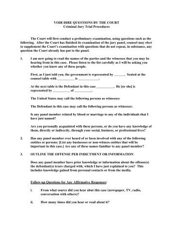 1 CIVIL VOIR DIRE QUESTIONS 1. Read statement of the case ...
