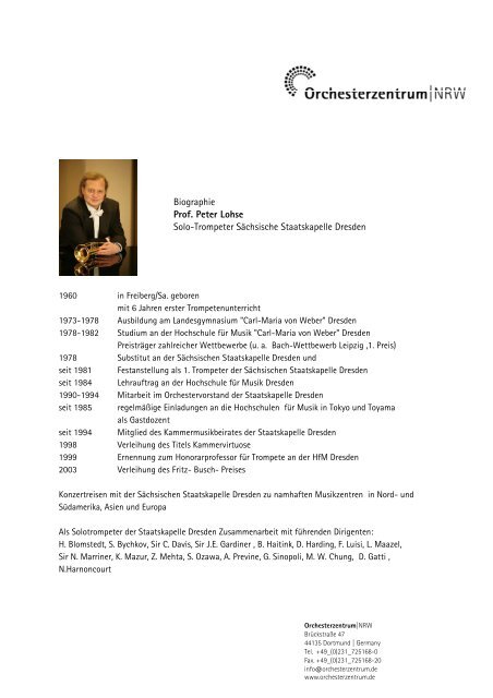 Biographie Prof. Peter Lohse Solo-Trompeter SÃ¤chsische ...