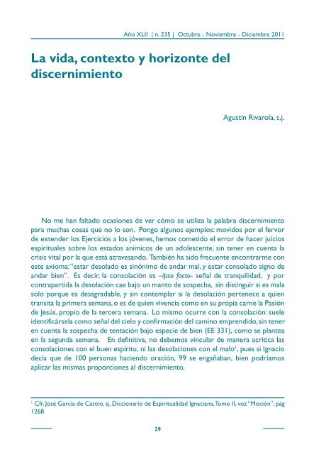 La vida, contexto y horizonte del discernimiento