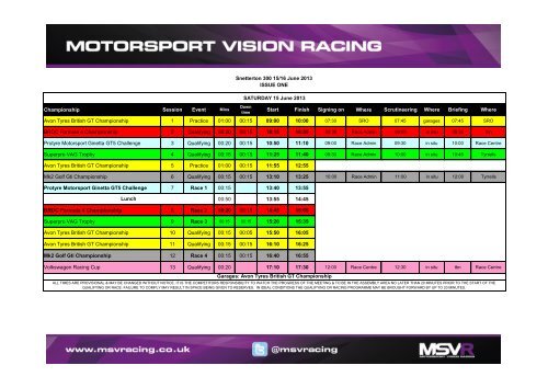 Timetable - TSL Timing