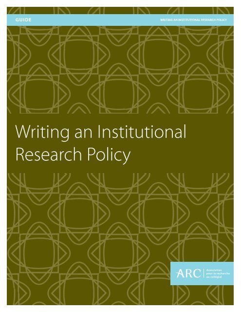 Writing an Institutional Research Policy - Cégep du Vieux Montréal