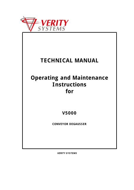 TECHNICAL MANUAL Operating and Maintenance ... - Virtual Vision