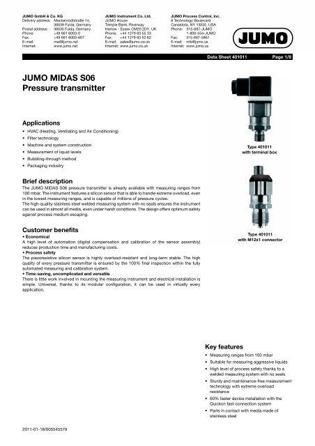 JUMO MIDAS S06 Pressure transmitter
