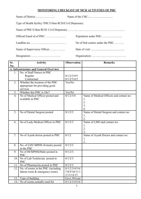 PHC Supportive Supervision Format - Nrhmharyana.org