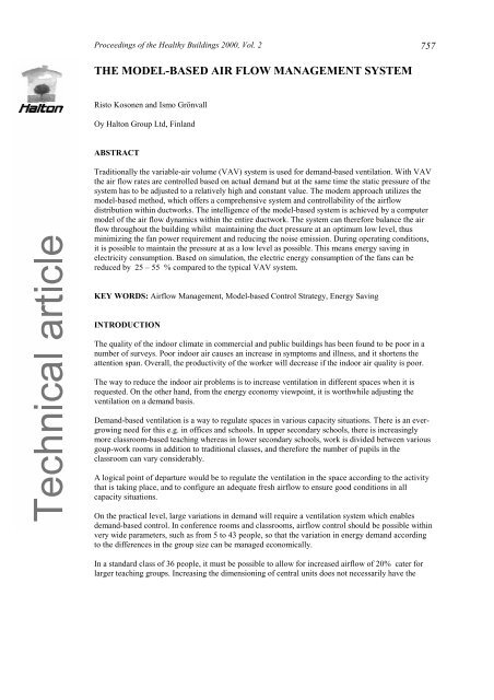 The model based Air Flow Management System. - Halton