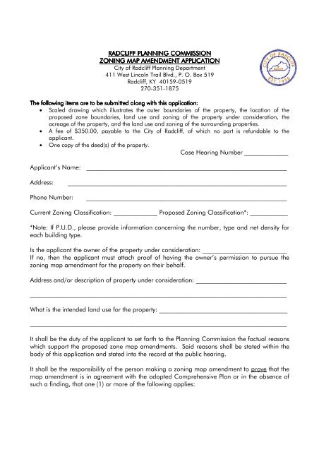 ZONING MAP AMENDMENT APPLICATION.pdf - City of Radcliff