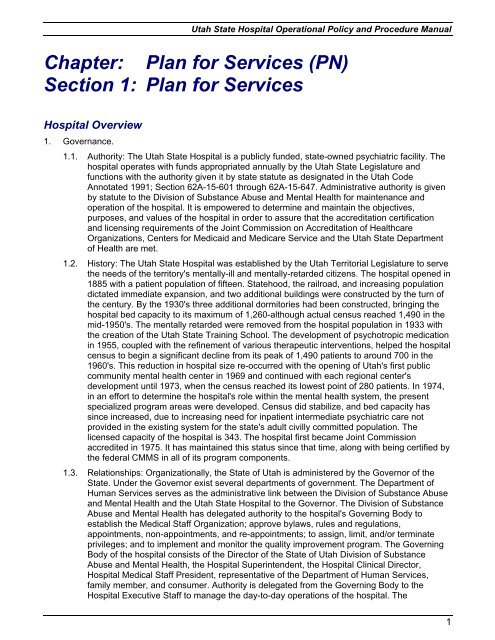 Utah State Hospital Operational Policy and Procedure Manual