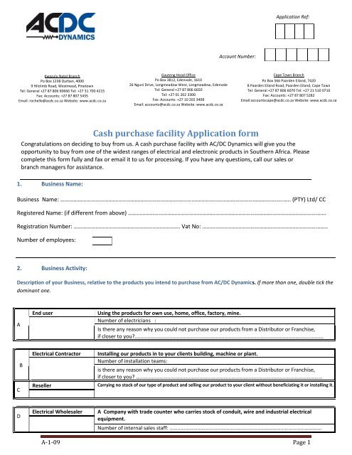 Cash purchase facility Application form - ACDC Dynamics