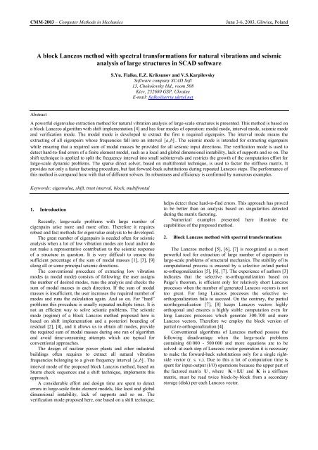 A Block Lanczos Method With Spectral Scad Structure