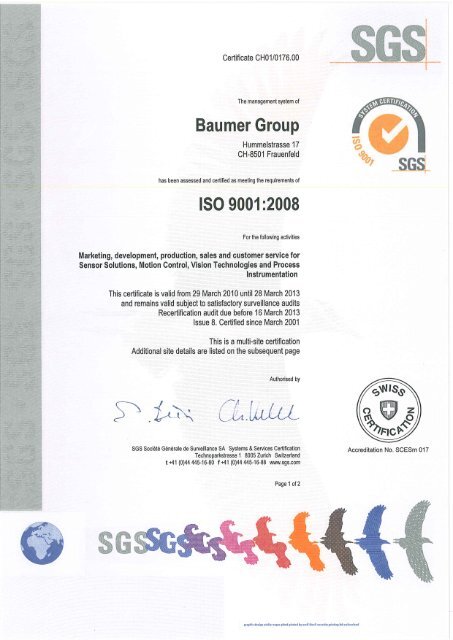 ISO 9001:2008 Certificate - Baumer