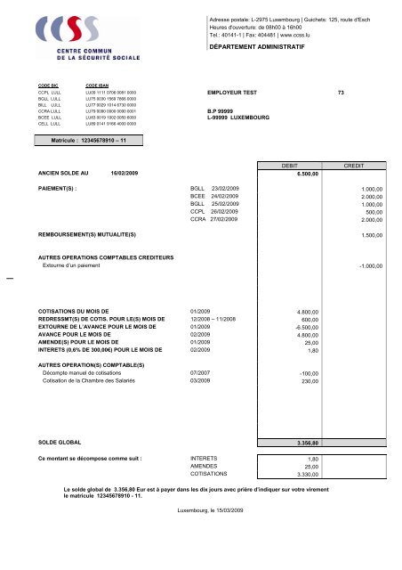 extrait de compte - CCSS