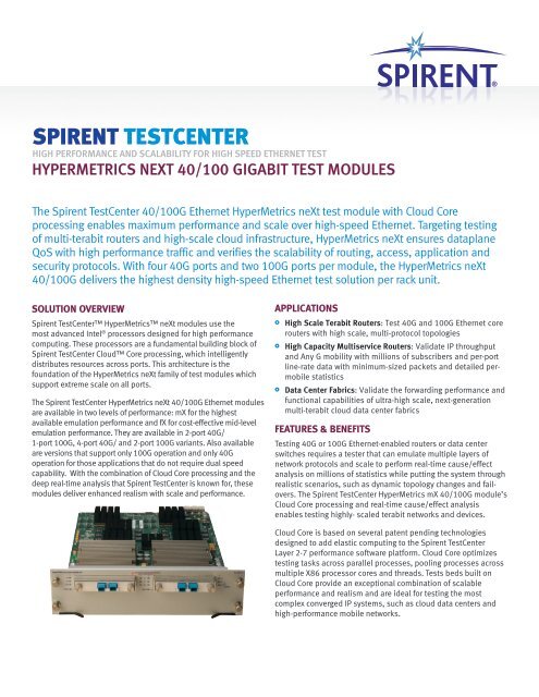 Spirent TestCenter HyperMetrics neXt 40/100G Module Datasheet