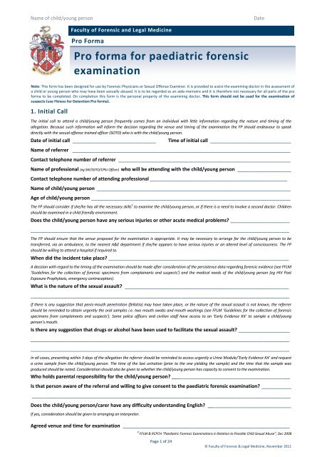 Download Proforma for paediatric forensic examination - the FFLM