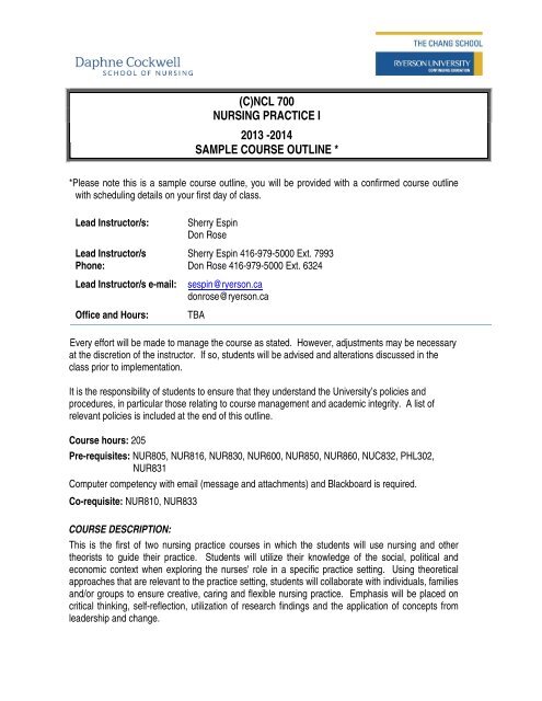 Sample Classroom Course Outline The Chang School Ryerson Sample Classroom Course Outline The Chang School Ryerson
