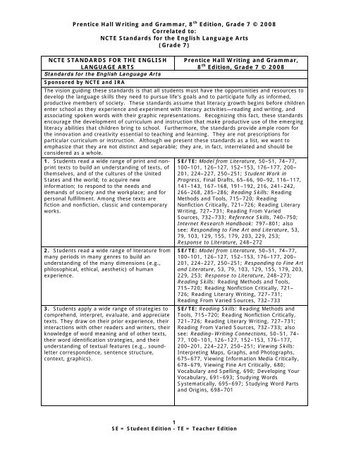 Prentice Hall Writing and Grammar, 8th Edition, Grade 7 ... - Pearson