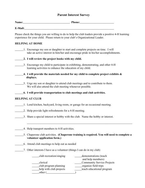 Parent Interest Survey