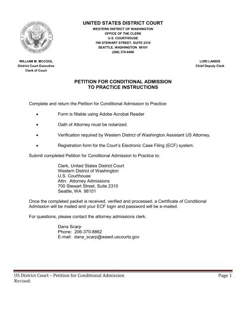 Conditional Admission Application - Western District of Washington
