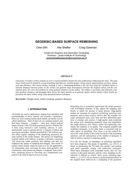 GEODESIC-BASED SURFACE REMESHING - Technion