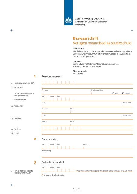 Bezwaarschrift Verlagen maandbedrag studieschuld 1 2 3 - Duo