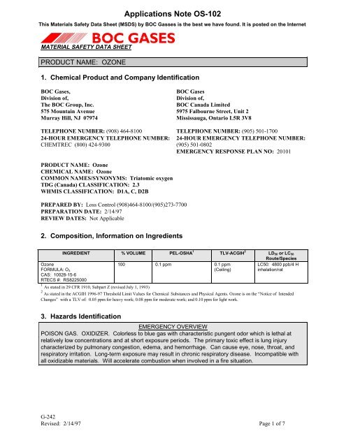 MSDS : G-242 Ozone - Eco Sensors, Inc.