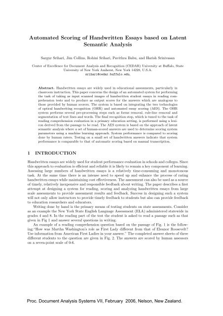 Automated Scoring of Handwritten Essays based on Latent - CEDAR