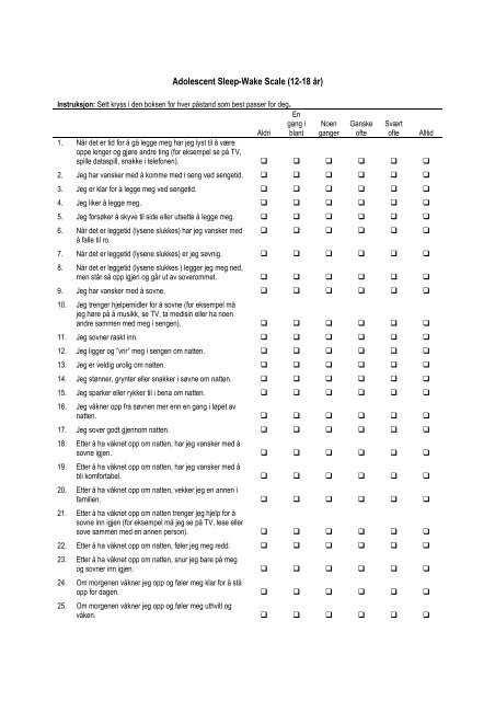 Adolescent Sleep Wake Scale - Helse Bergen