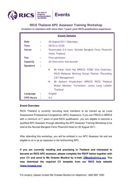 RICS Thailand APC Assessor Training Workshop - RICS Asia