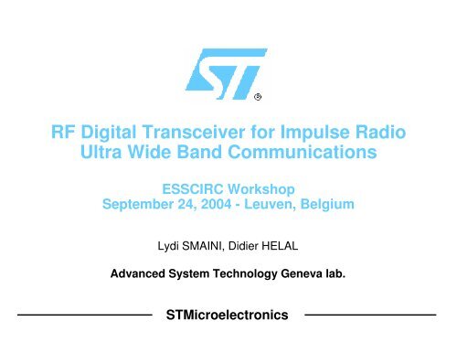 RF Digital Transceiver for Impulse Radio Ultra Wide Band - Mumor.org