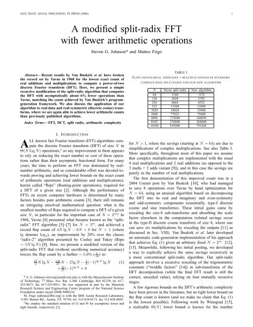 Known Fast Fourier Transform Fft